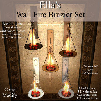 Second Life Marketplace - Ella's Wall Fire Brazier Set